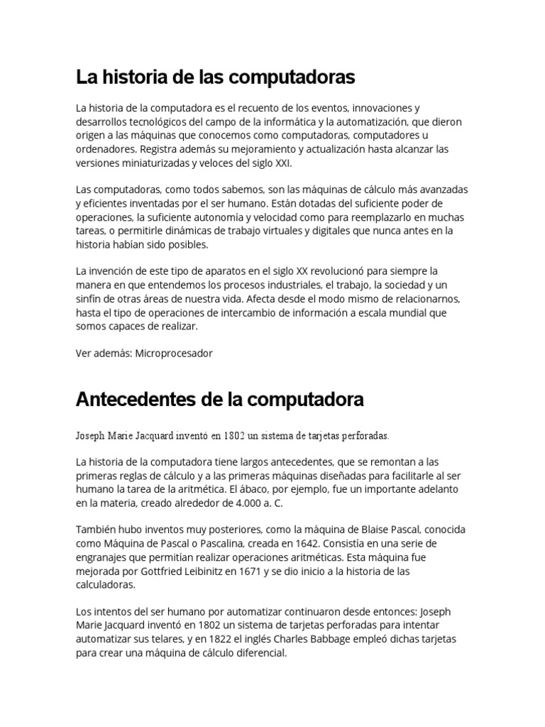 La Historia de Las Computadoras | PDF La Historia de Las Computadoras | PDF