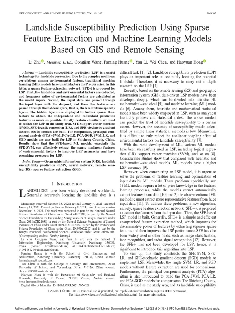 Landslide Susceptibility Prediction Using Sparse Feature Extraction and ... Landslide Susceptibility Prediction Using Sparse Feature Extraction and ...