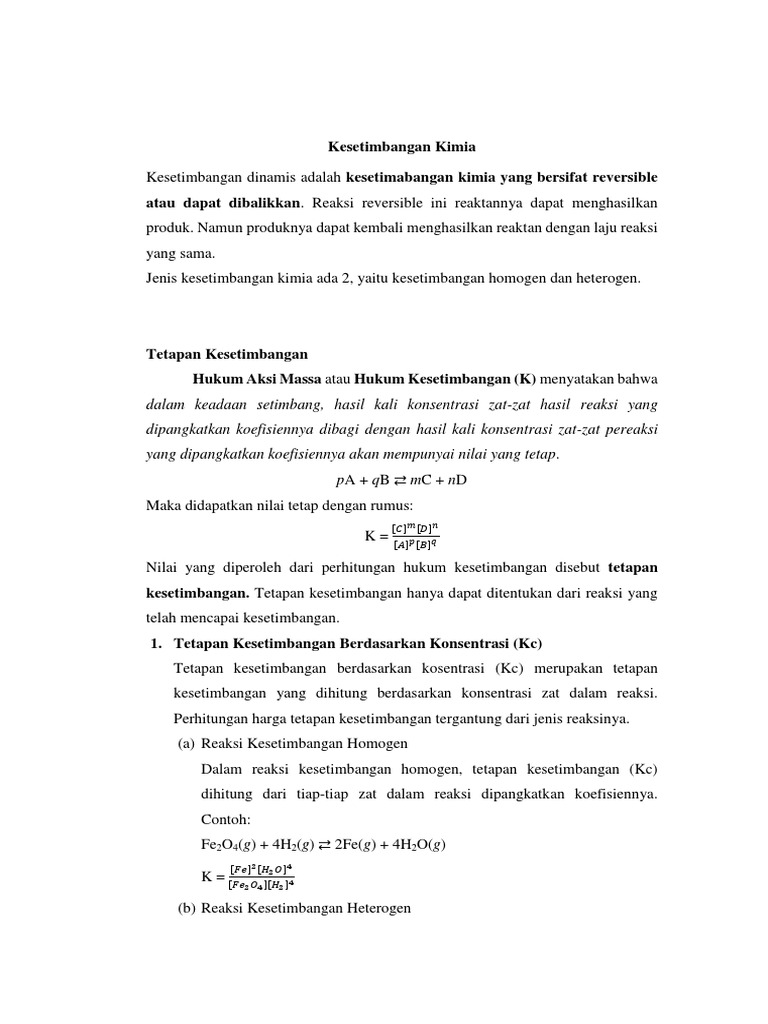 Materi Kesetimbangan Kimia Dan Kisi Kisi Jawaban | PDF | Metode & Bahan Ajar | Teknologi & Rekayasa