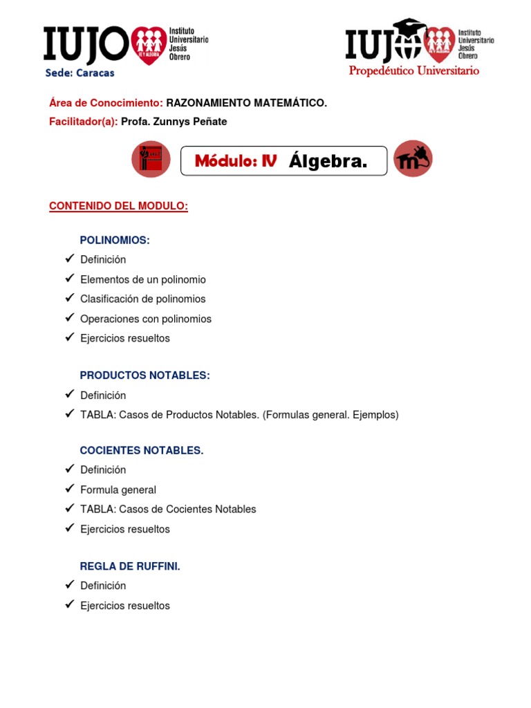 Guía Instruccional Módulo IV | PDF | Factorización | División (Matemáticas)