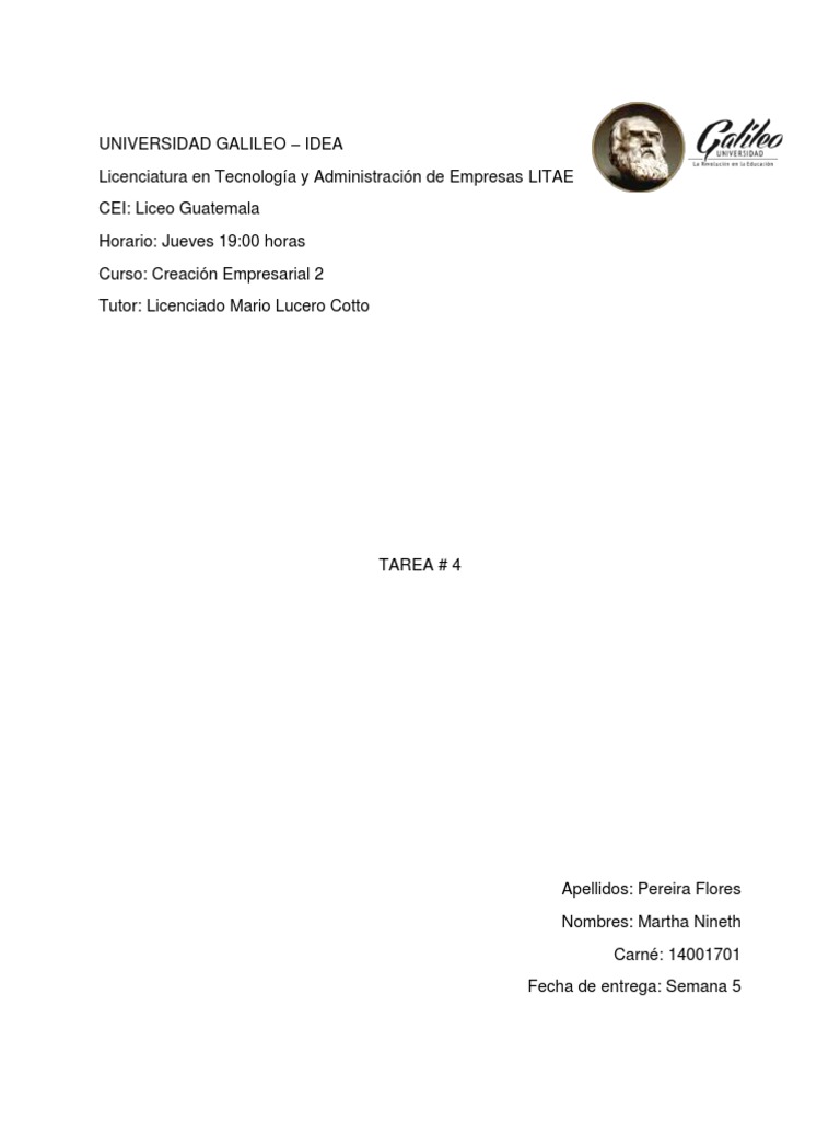 Curso Creación Empresarial 2 Tarea #4 | PDF