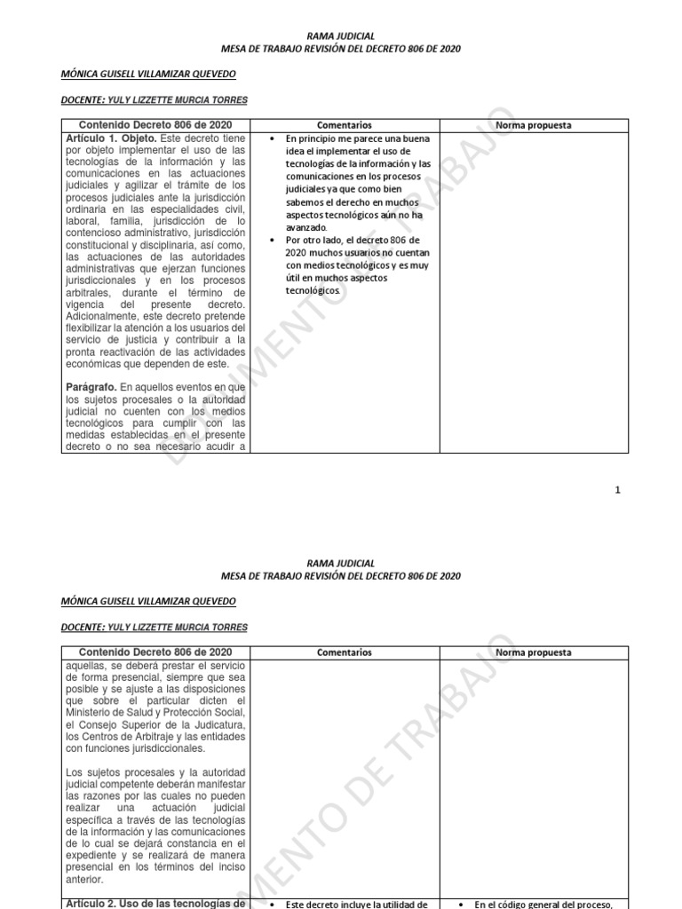Matriz de Trabajo Decreto 806 de 2020 | PDF | Sentencia (ley) | Apelación