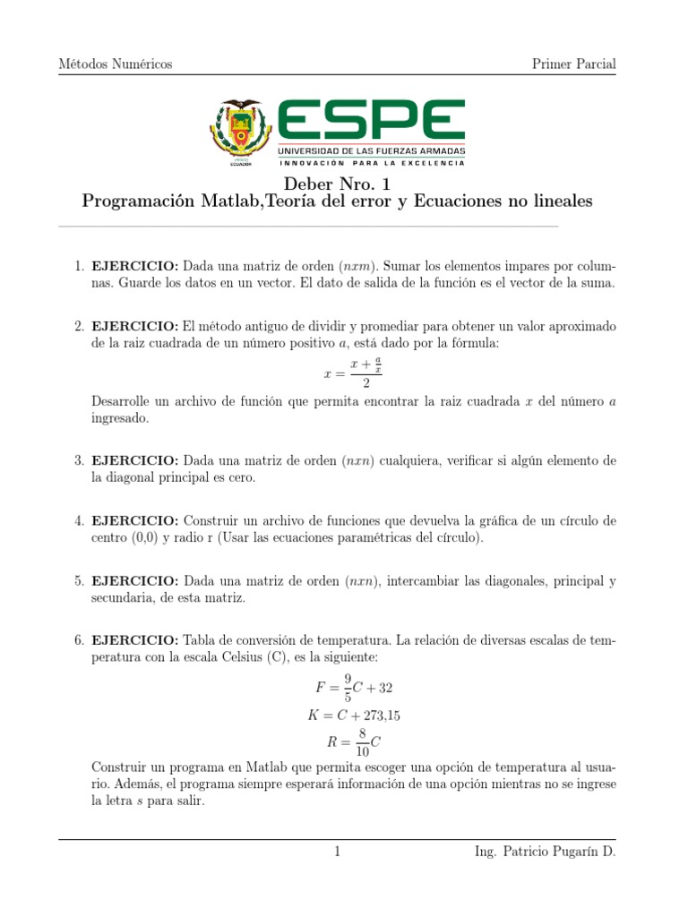 Deber N 1 | PDF | Matriz (Matemáticas) | Análisis numérico