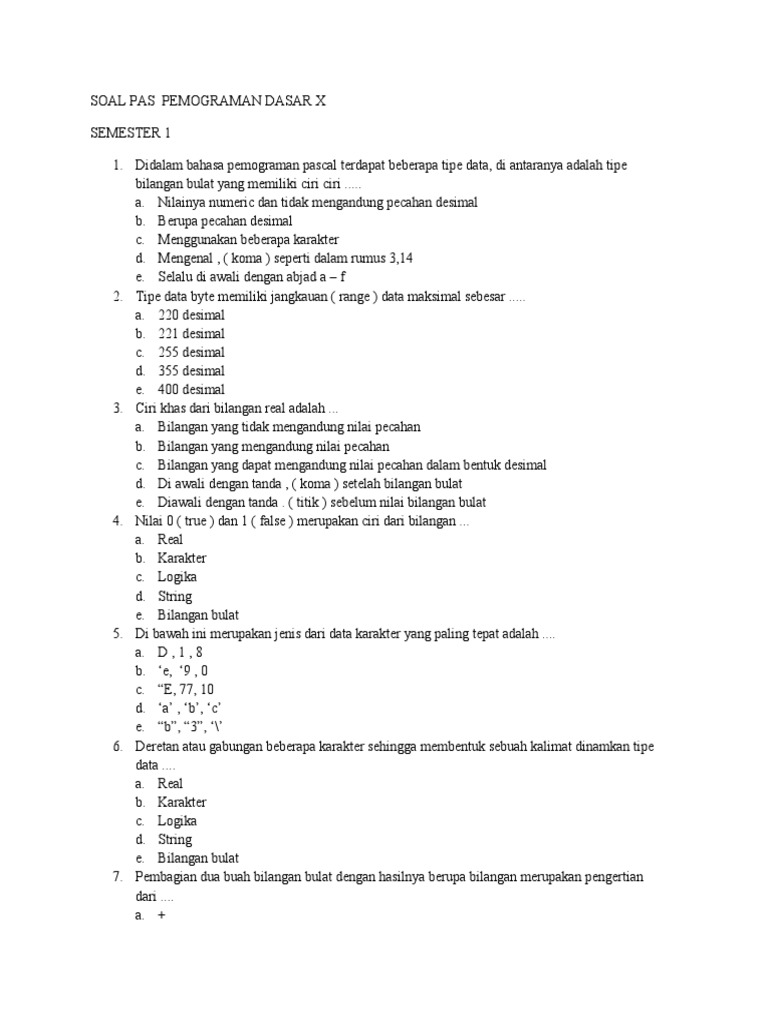 Pemograman Dasar X - 2022 - 2023 | PDF