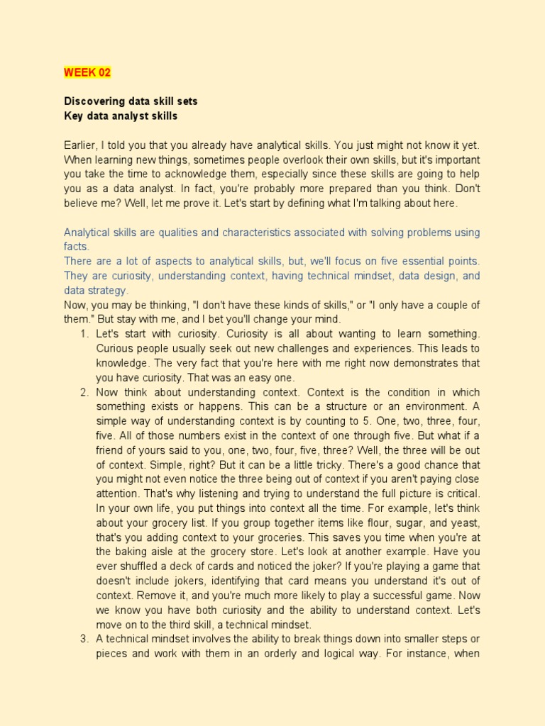 My Personal Notes - Google Data Analytics - Course 01 - Week 02 | PDF ...
