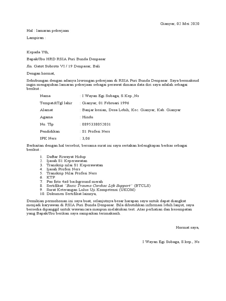 Surat Lamaran Dan CV Kerjaaa | PDF