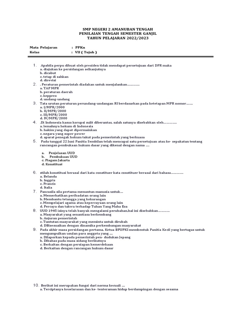 Pts PPKN Kelas 7 2022 | PDF | Politik | Ilmu Sosial