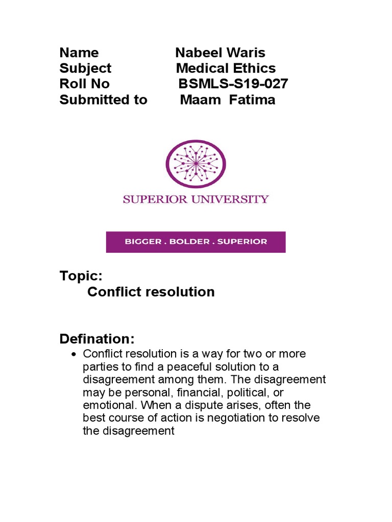 Conflict Resolution Assignment Pdf Conflict Resolution Cognition