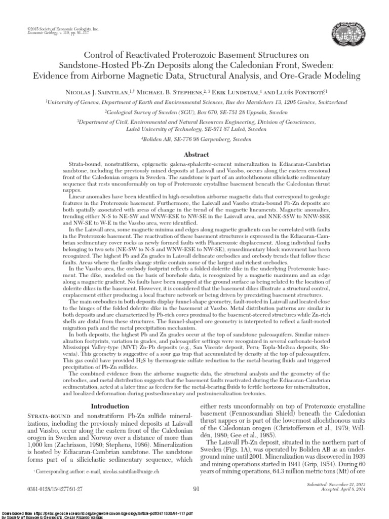 Economic Geology, v. 110, Pp. 91-117: ©2015 Society of Economic ...