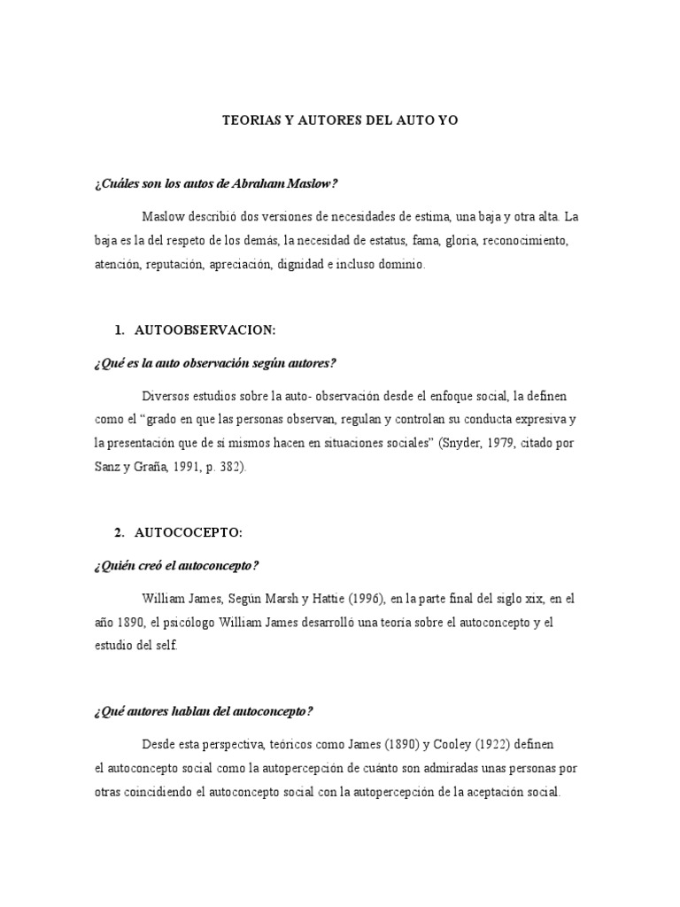 Teorias y Autores Del Auto Yo | PDF | Autoestima | Aprendizaje