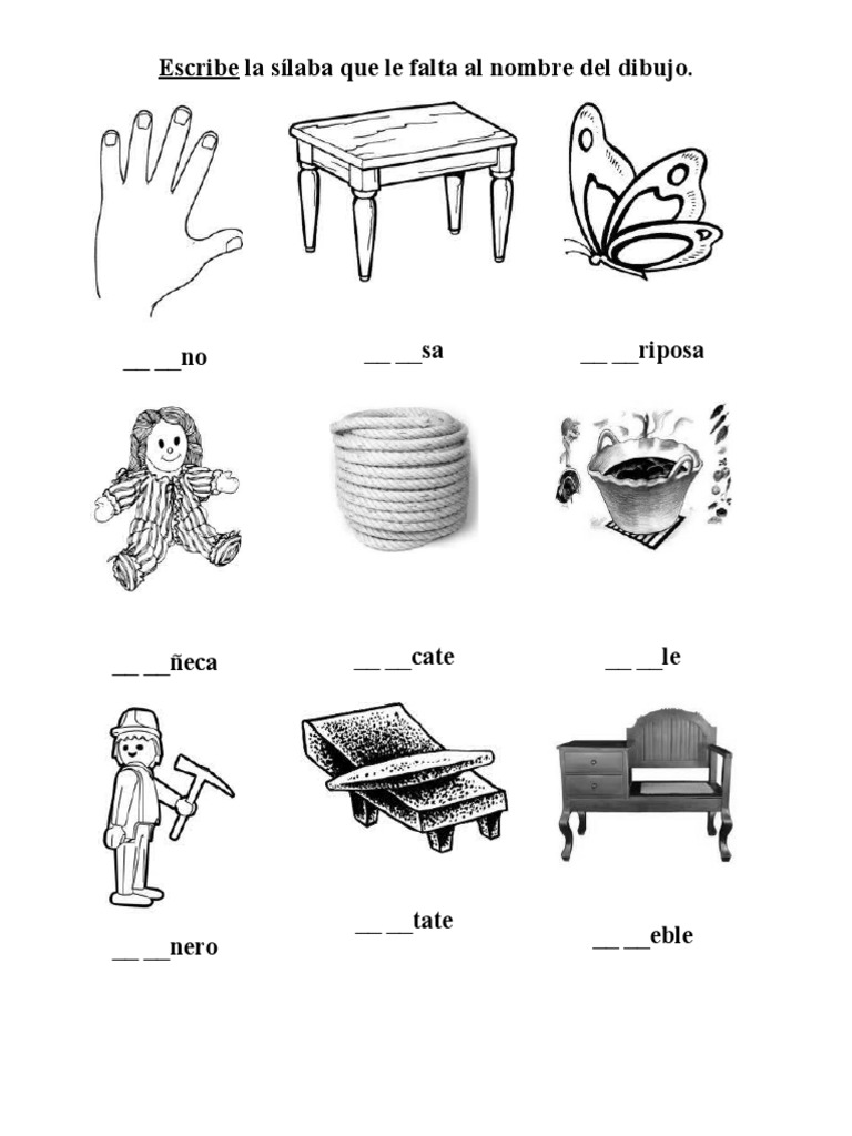 Escribe La Sílaba Que Le Falta Al Nombre Del Dibujo | PDF