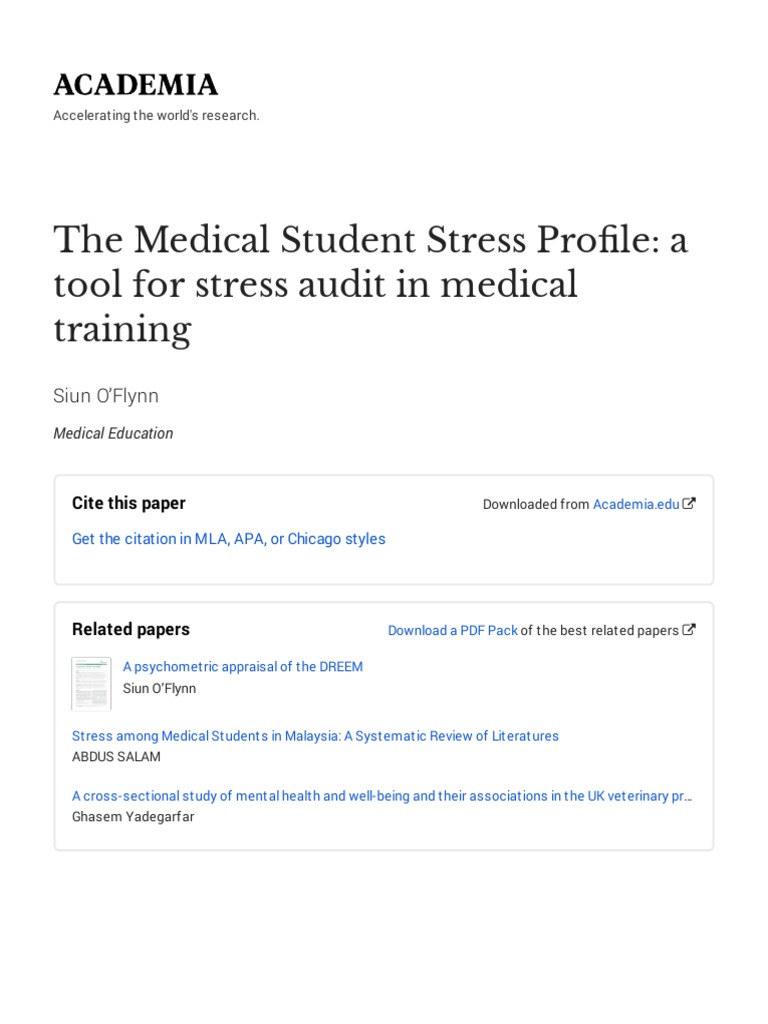 Medical Student Stress Profile Overview | PDF