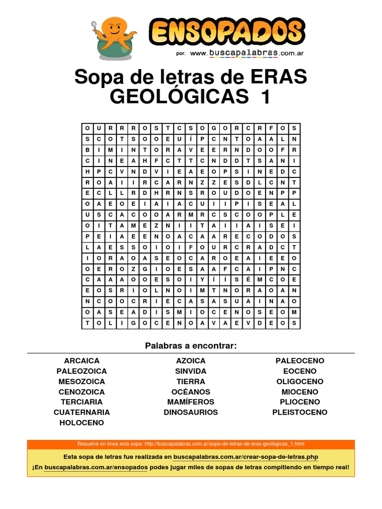Sopa de Letras de Eras Geológicas - 1 | PDF