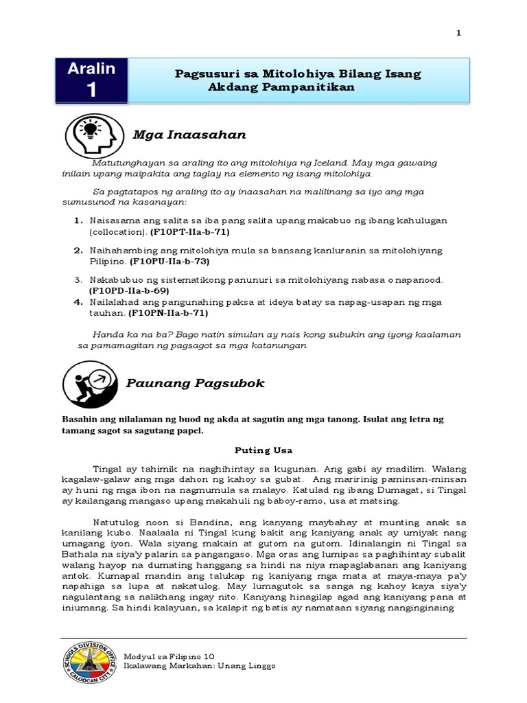 Filipino 10 Q2 Week 1 Validated 1 | PDF
