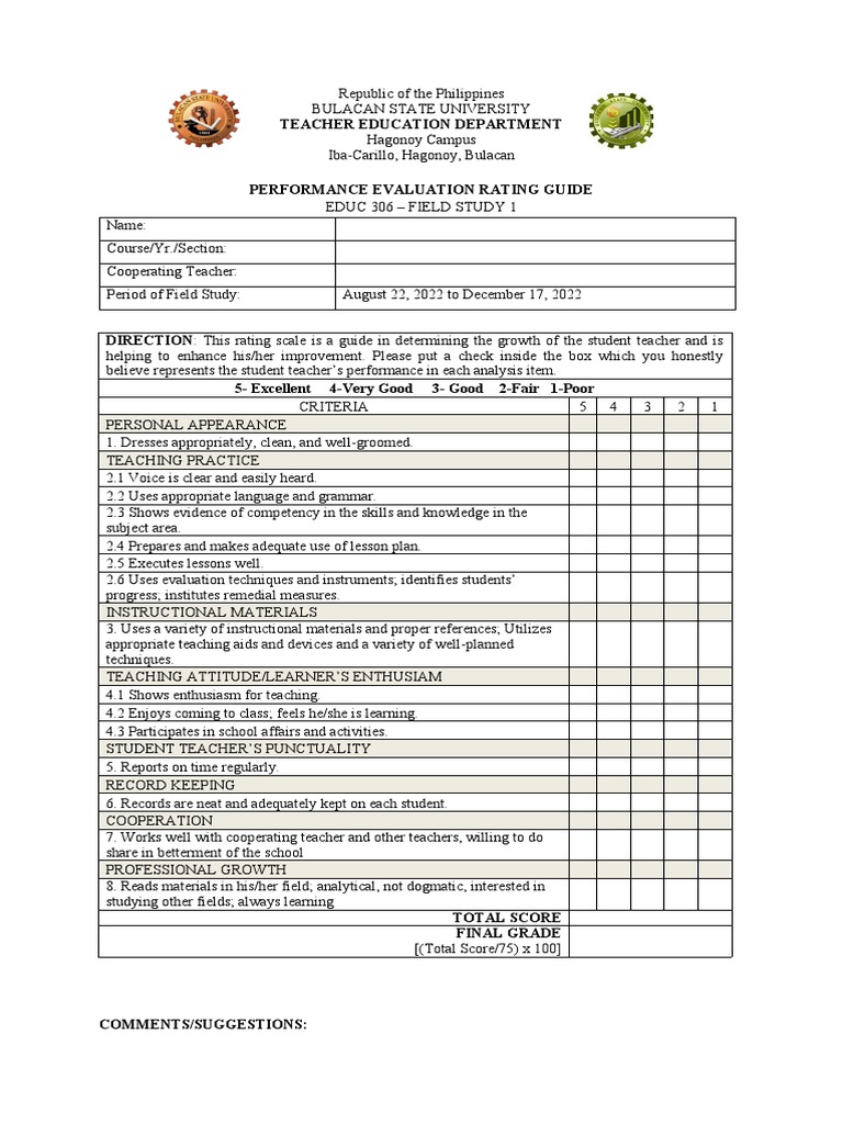 Performance Evaluation Rating Guide | PDF | Teachers | Lesson Plan