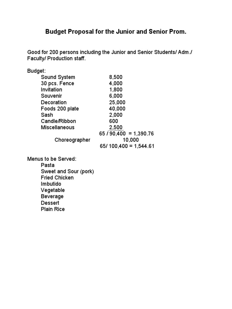 Budget Proposal For The Junior and Senior Prom | PDF