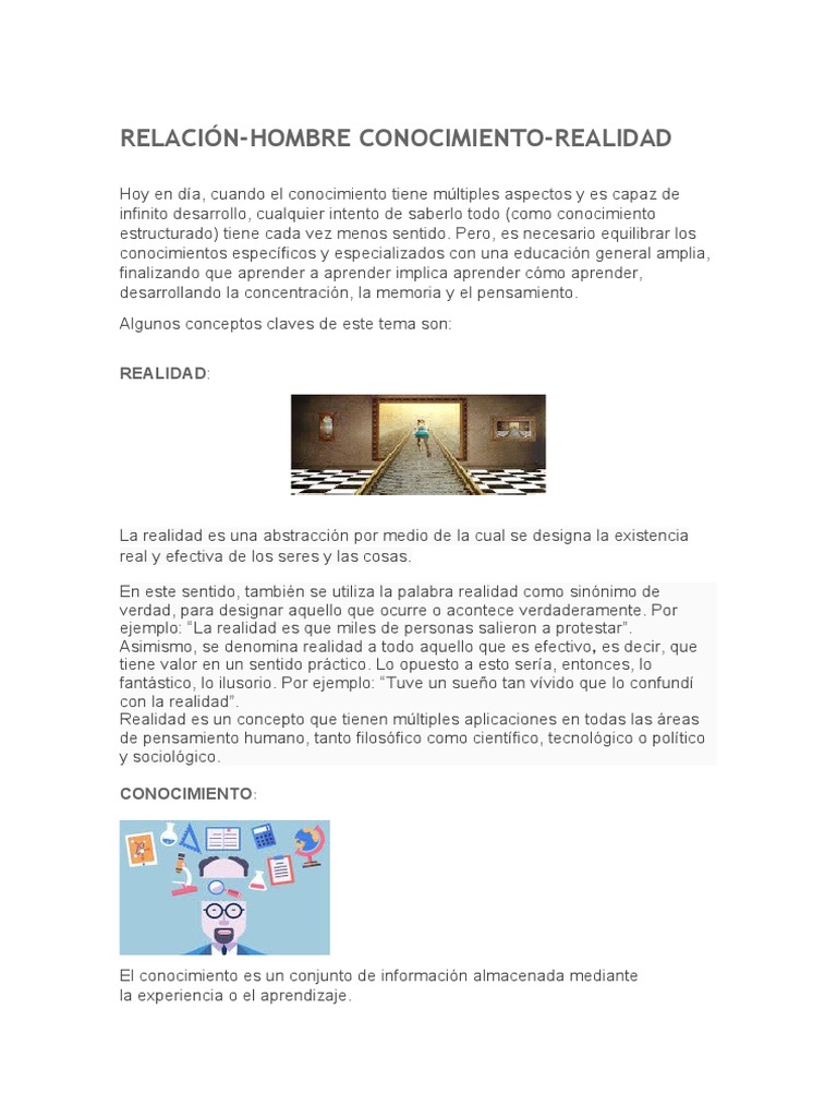 1.1 Relación Hombre Conocimiento-Realidad. | PDF | Conocimiento | Aprendizaje
