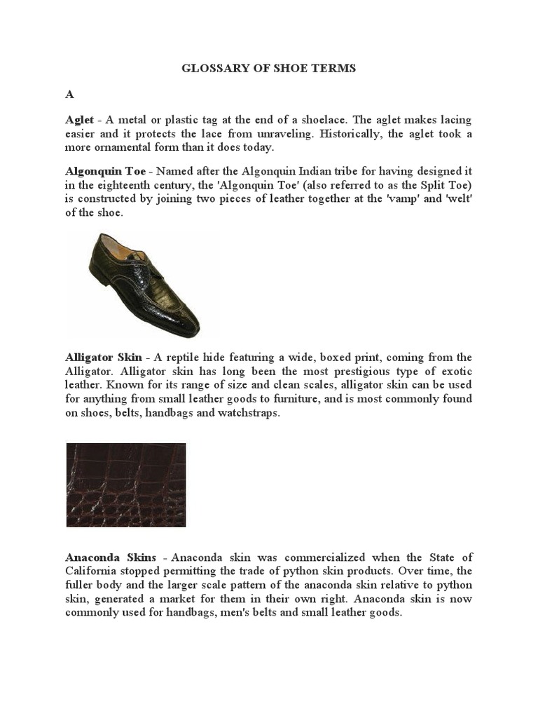 A Comprehensive Glossary of Shoe Terminology | PDF | Shoe | Boot