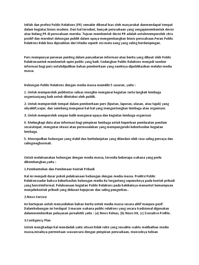 Peran Public Relations dalam Media Massa | PDF | Karier & Perkembangan ...