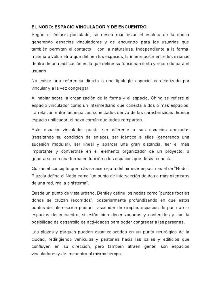 El nodo: espacio vinculador y de encuentro | PDF