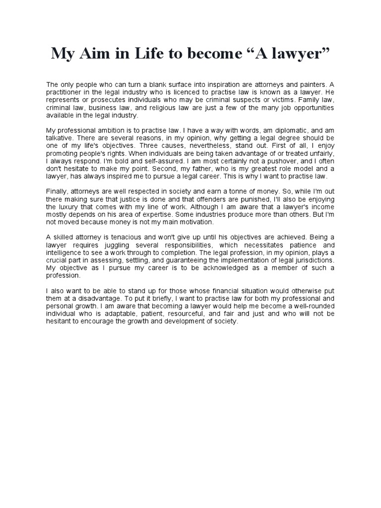 My Aim in Life To Become "A Lawyer" | PDF