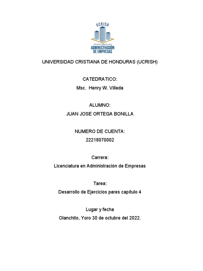 Ejercicios Pares Cap. 4 Tarea2 Sem 8. Cont. Cost. I | PDF