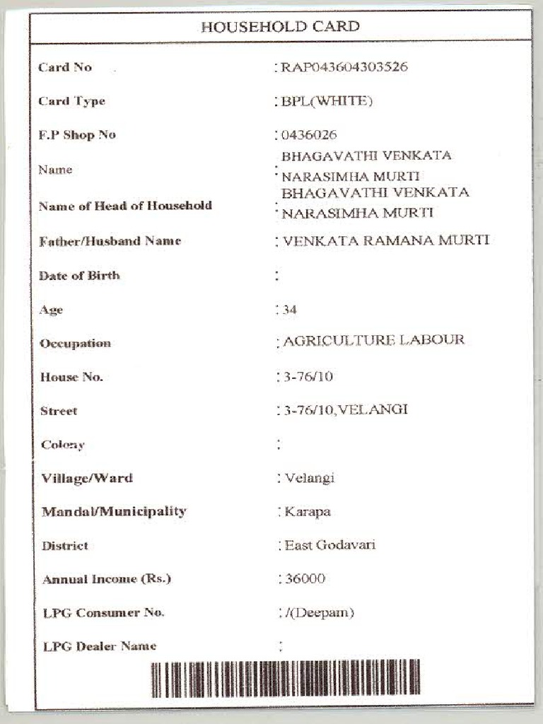 Murthy Ration Card | PDF