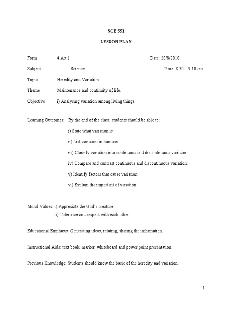 SCE 551 Lesson Plan | PDF