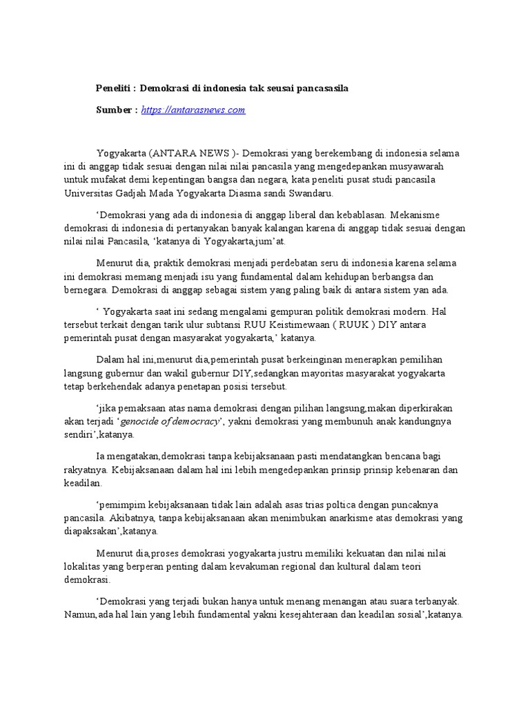 TUGAS Apakah Praktik Demokrasi Indonesia Saat Ini Telah Sesuai Dengan Nilai Pancasila Dan UUD ...