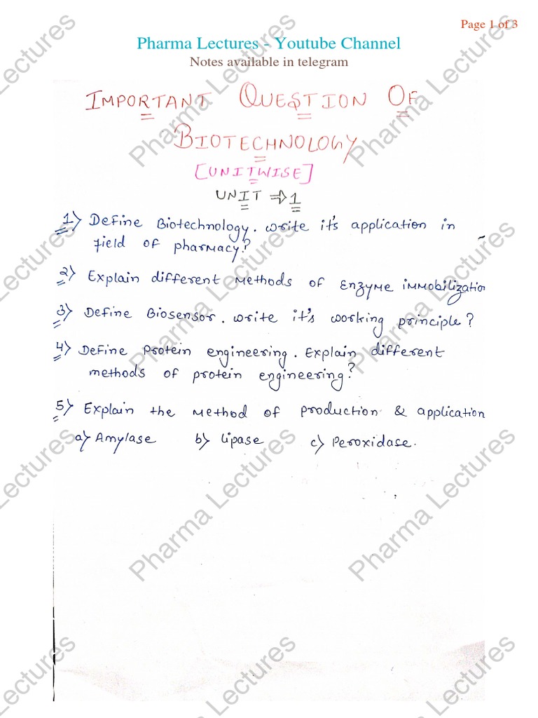 Biotechnology Important Question 6th Semester | PDF