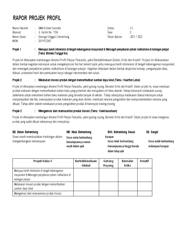 Rapot Projek Bagian 1 | PDF