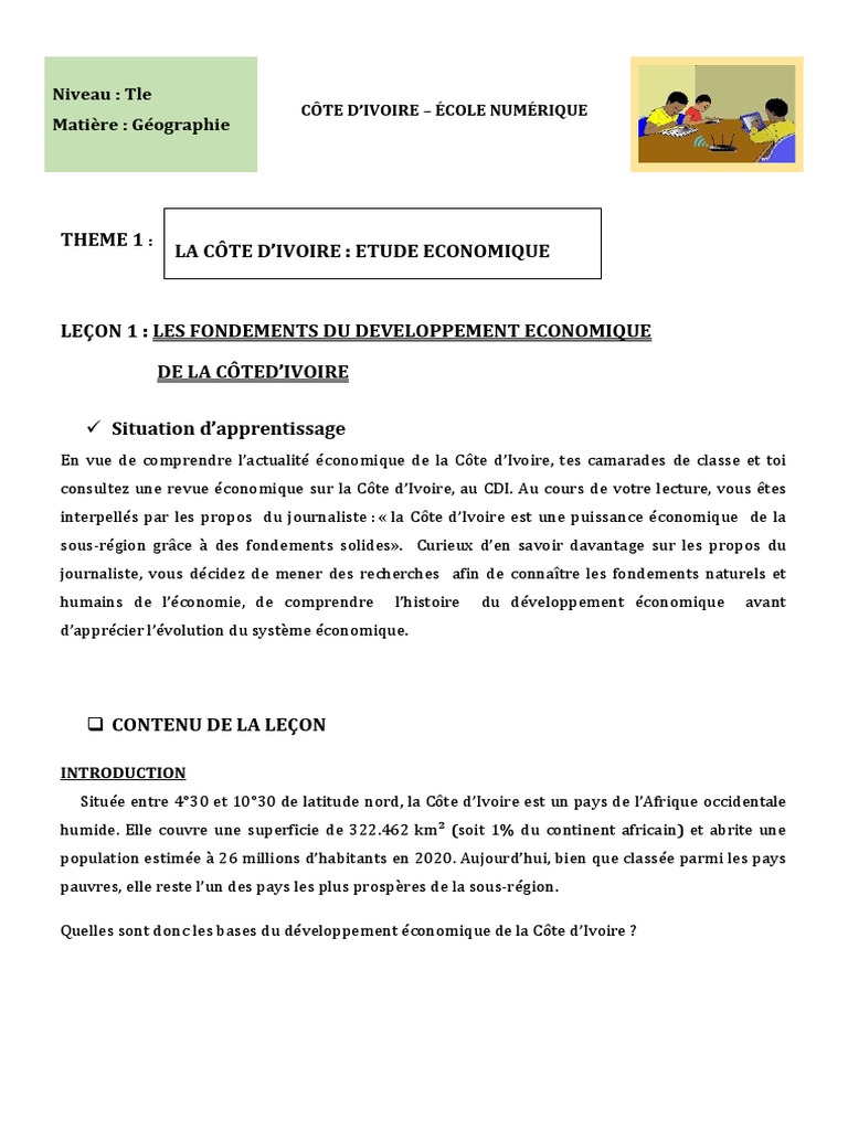 Tle G1 - Les Fondements Du Developpement Économique de La Côte Divoire ...