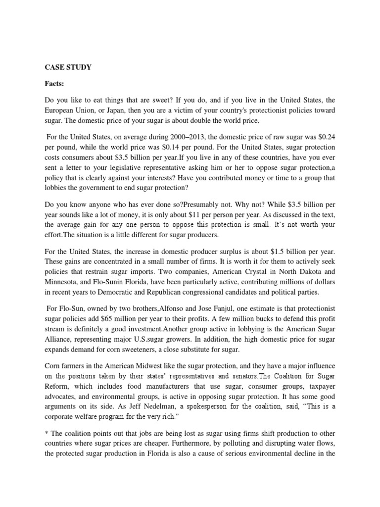 Case Study 10 | PDF | Protectionism | Sugar
