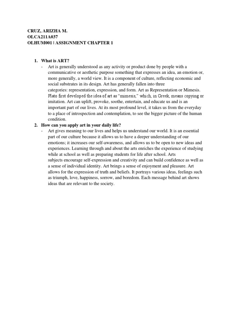 Assignment Chapter 1 - Cruzarizha | PDF | Social Science | Philosophy