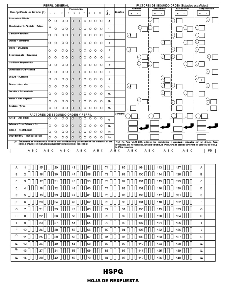Hoja de Respuestas HSPQ | PDF
