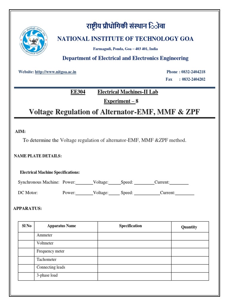 Voltage Regulation of alternator-EMF, MMF - ZPF-Expt-7 | PDF