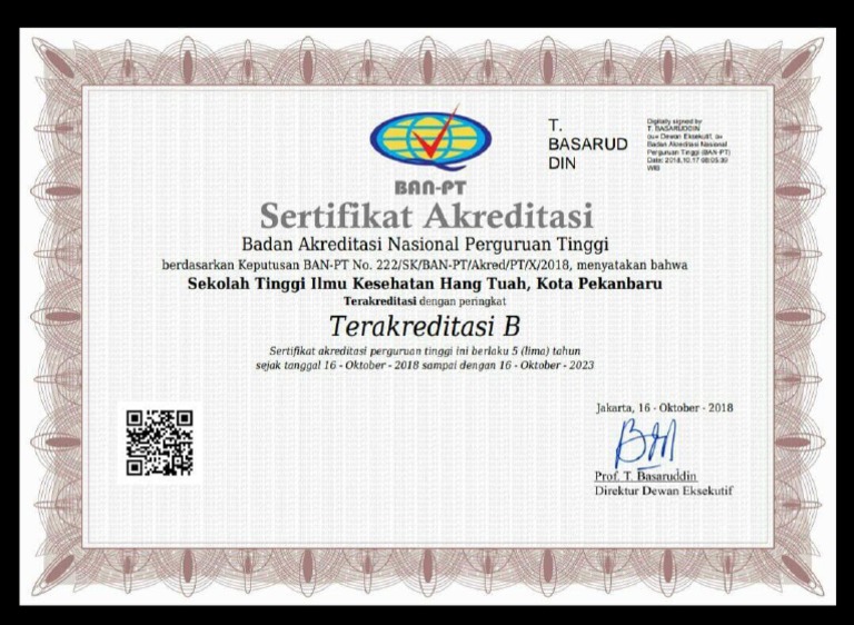 Sertifikat Akreditasi Stikes 2018 | PDF