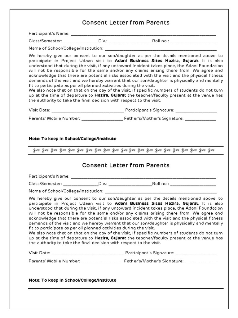 Parents Consent Format - Hazira | PDF