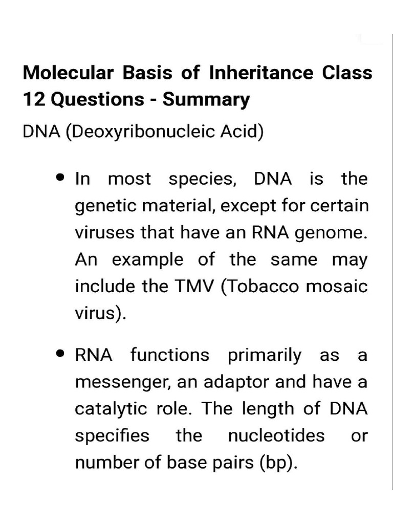 12th, Chapter-6 Notes (Molecular Basis of Inheritance) | PDF 12th, Chapter-6 Notes (Molecular Basis of Inheritance) | PDF