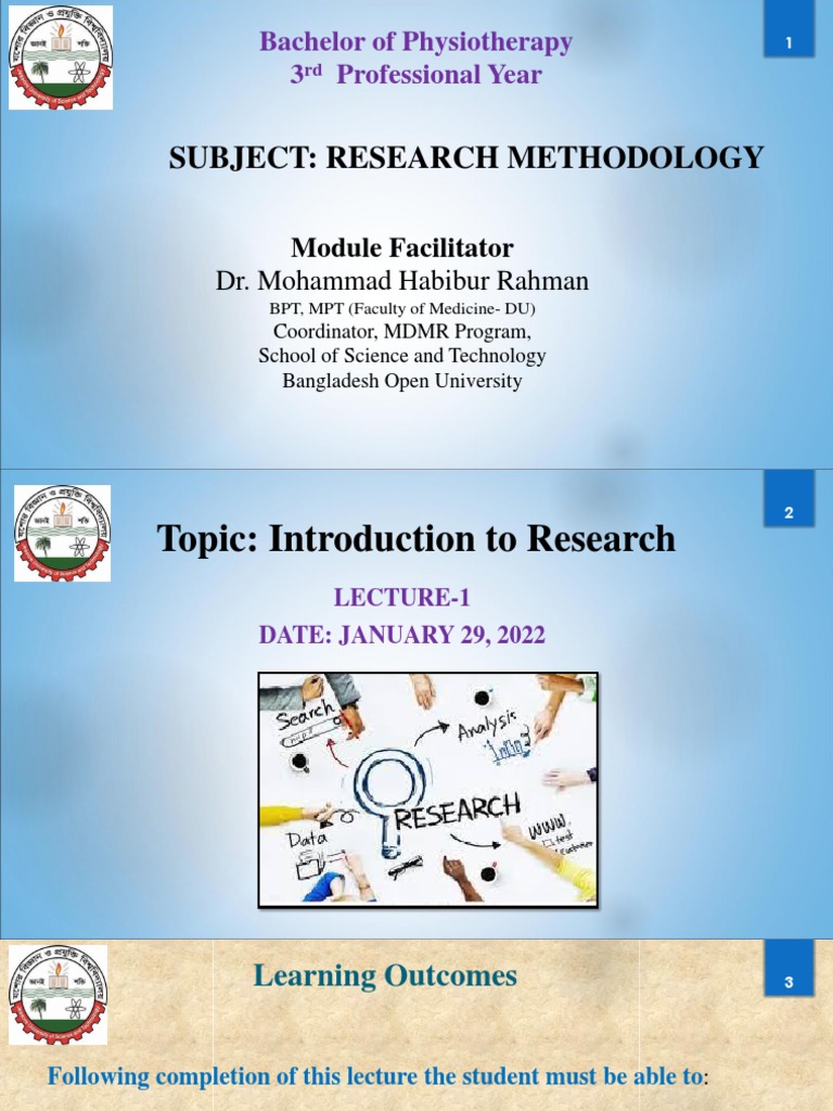 Lecture 1 | PDF | Physical Therapy | Methodology