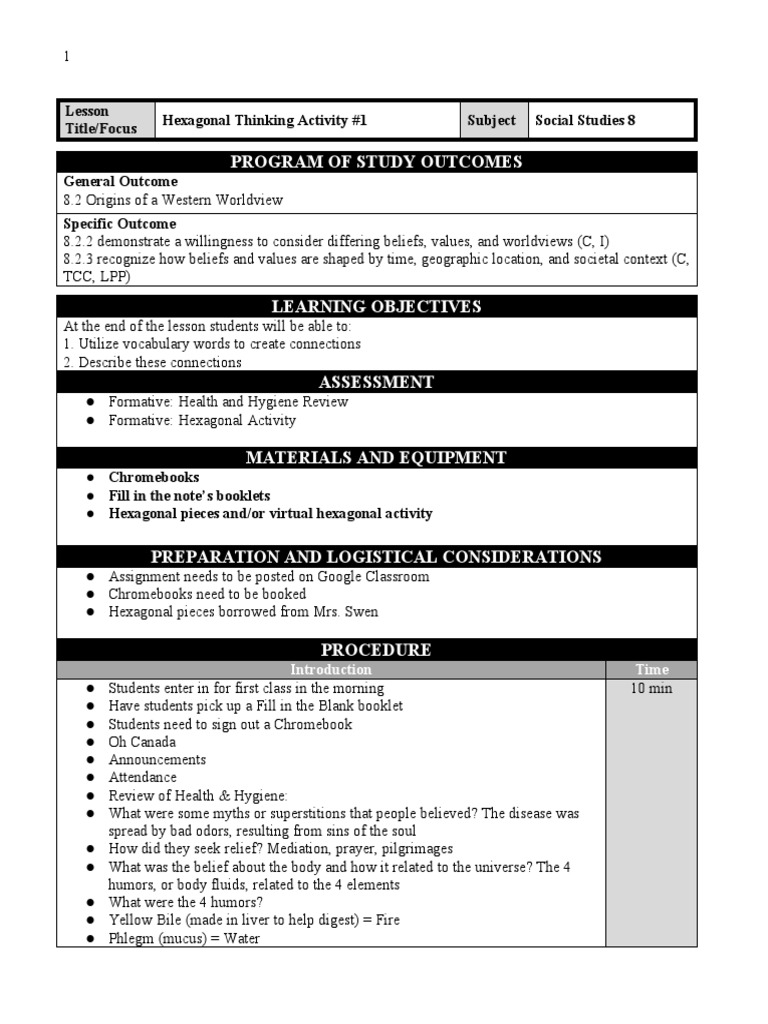 Hexagonal Thinking Activity | PDF