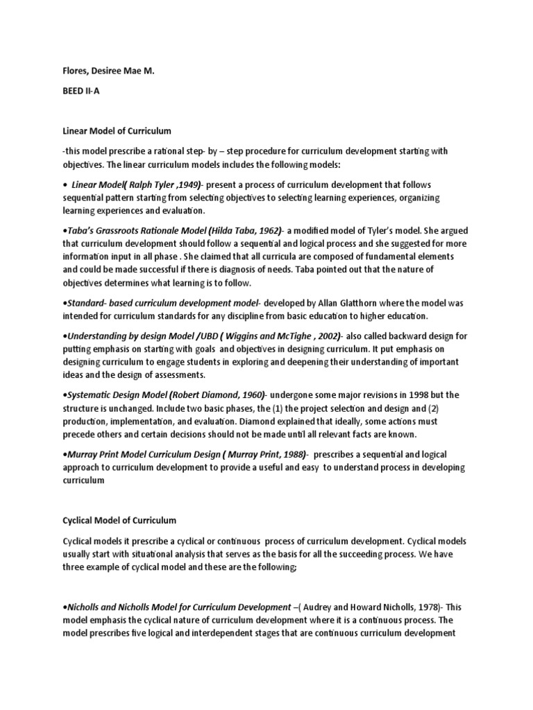 Linear and Cyclical Curriculum Models | PDF | Career & Growth | Art
