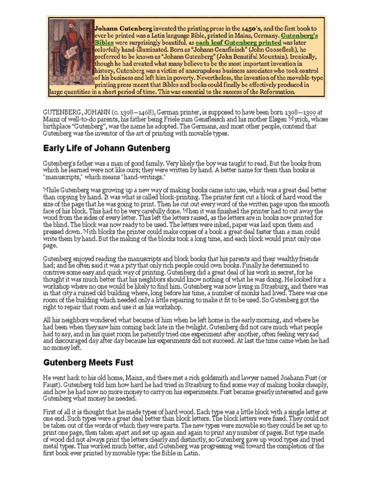 Gutenberg Story | PDF | Johannes Gutenberg | Books