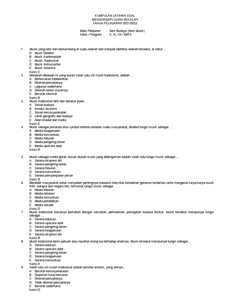Kumpulan Soal Persiapan Ujian Sekolah 21-22 | PDF