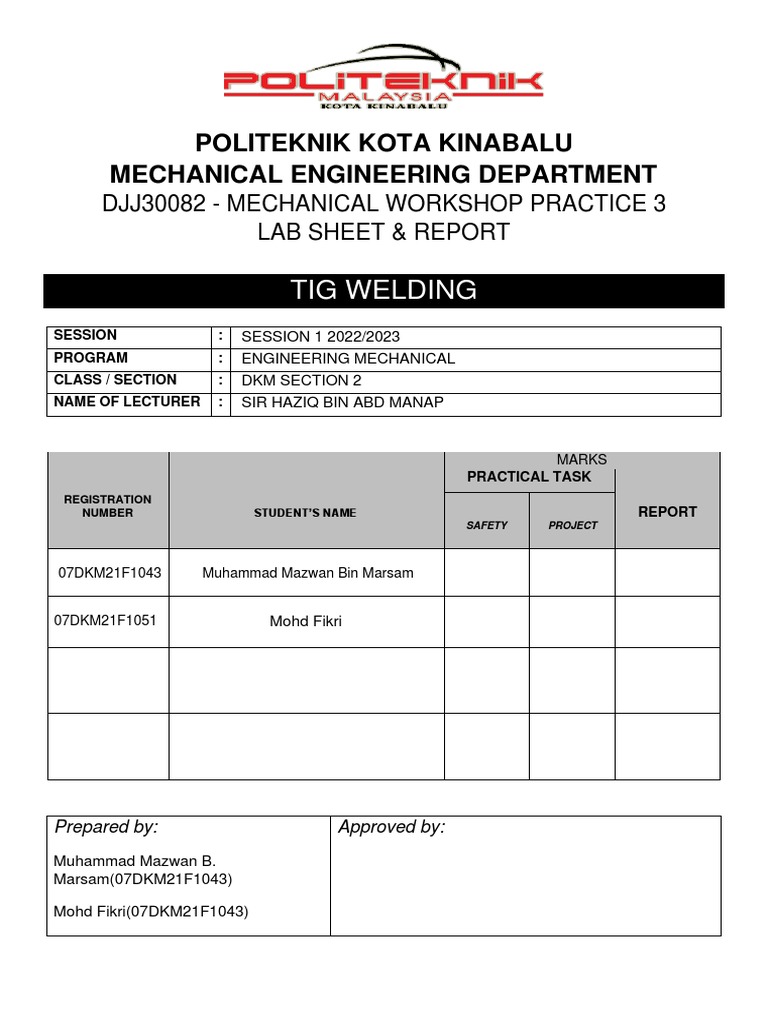 TIG Welding Workshop Guide | PDF | Science & Mathematics