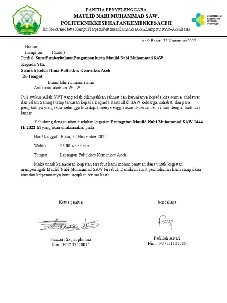 MEMO PERMINTAAN DANA UNTUK PERINGATAN MAULID NABI MUHAMMAD SAW | PDF