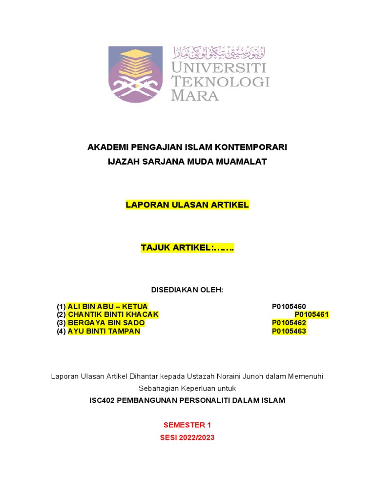 Template Dan Format Ulasan Artikel ISC402 2022 | PDF