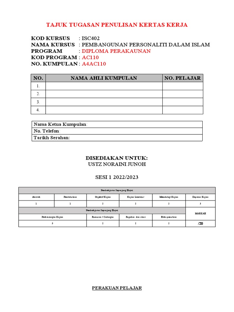 Template Kertas Kerja & Muka Hadapan 2022 | PDF