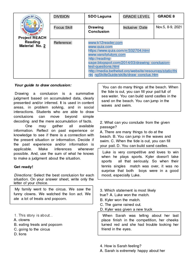 Grade 8 Drawing Conclusions Guide | PDF