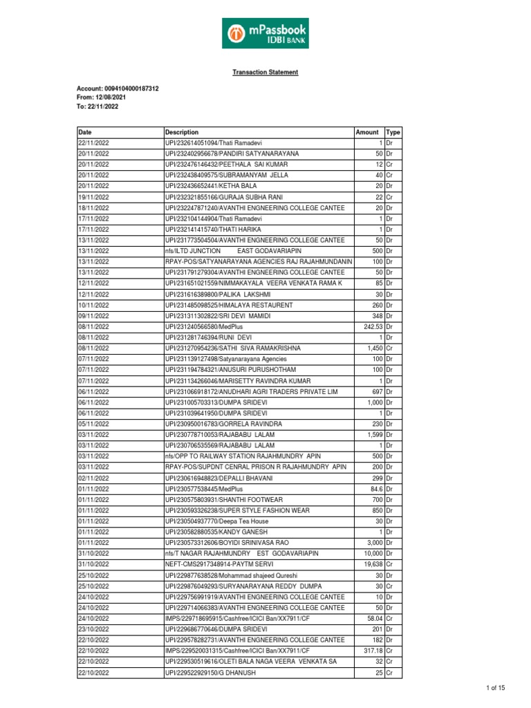 876 Idbi Statement | PDF